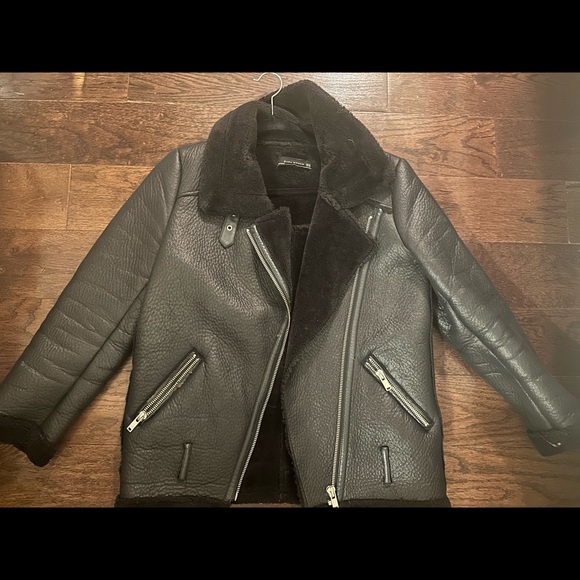 Jackets & Coats | Zara Black Faux Leather Shearling Fur Double Faced ...